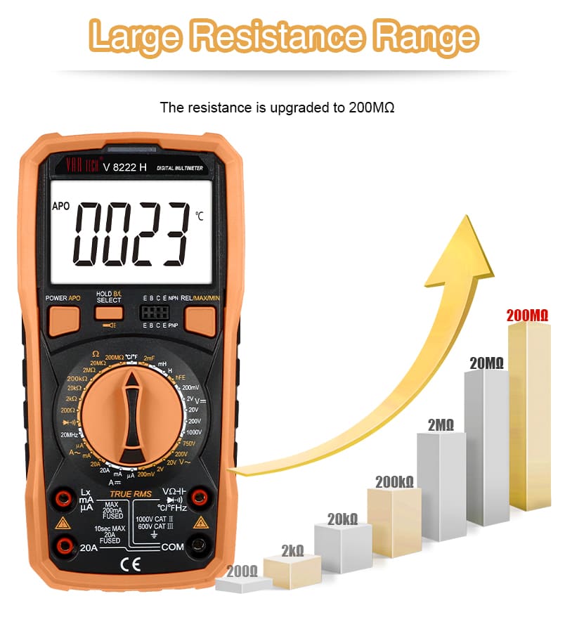 V 8222 H LCR Meter Digital multimeter True RMS 1000V DC 750V AC 20A DC ...