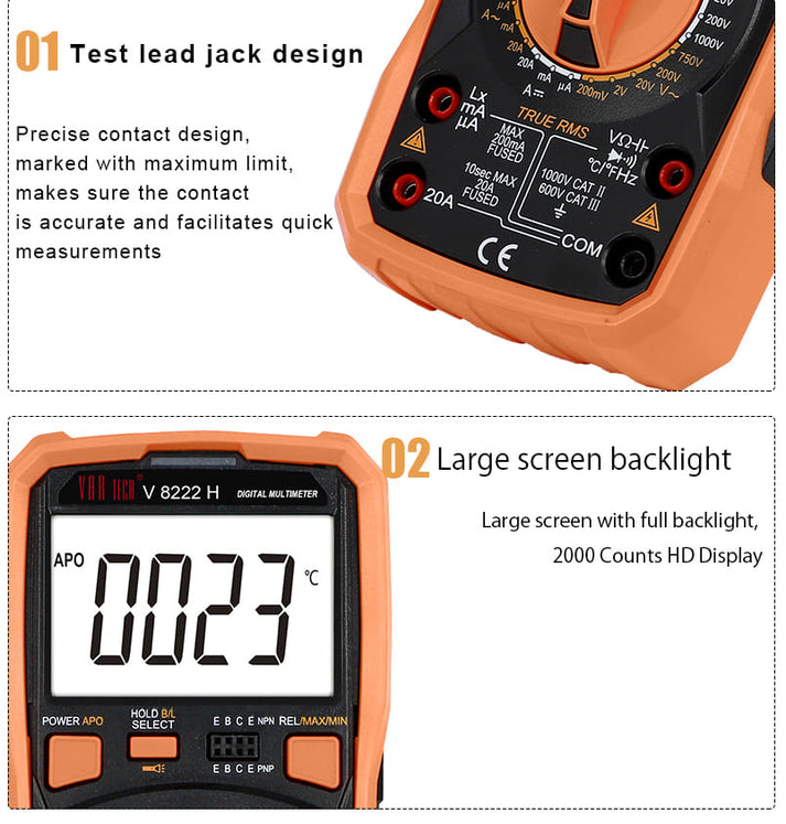 V 8222 H LCR Meter Digital multimeter True RMS 1000V DC 750V AC 20A DC ...